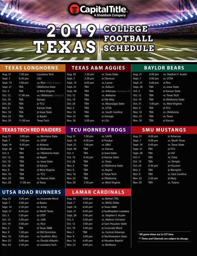 2019 Texas College Football Schedules - Boerne Real Estate For Sale